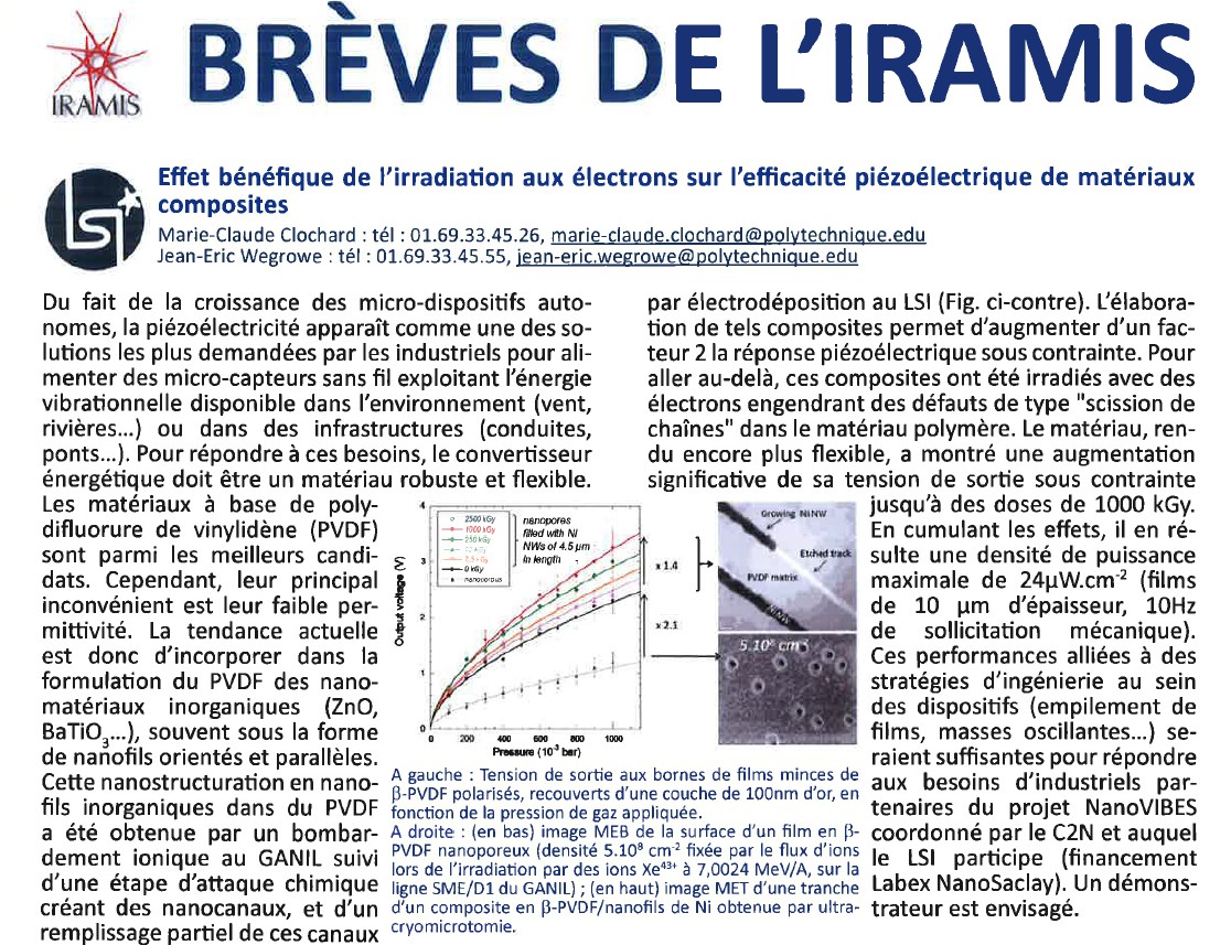 Brèves de l'IRAMIS article du LSI | Laboratoire des Solides Irradiés